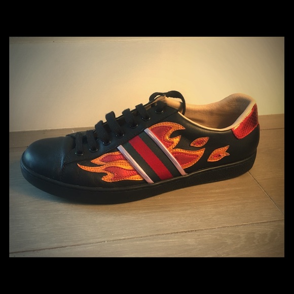 Gucci | Shoes | Black Gucci Ace Flames Mens 1 Worn Once | Poshmark